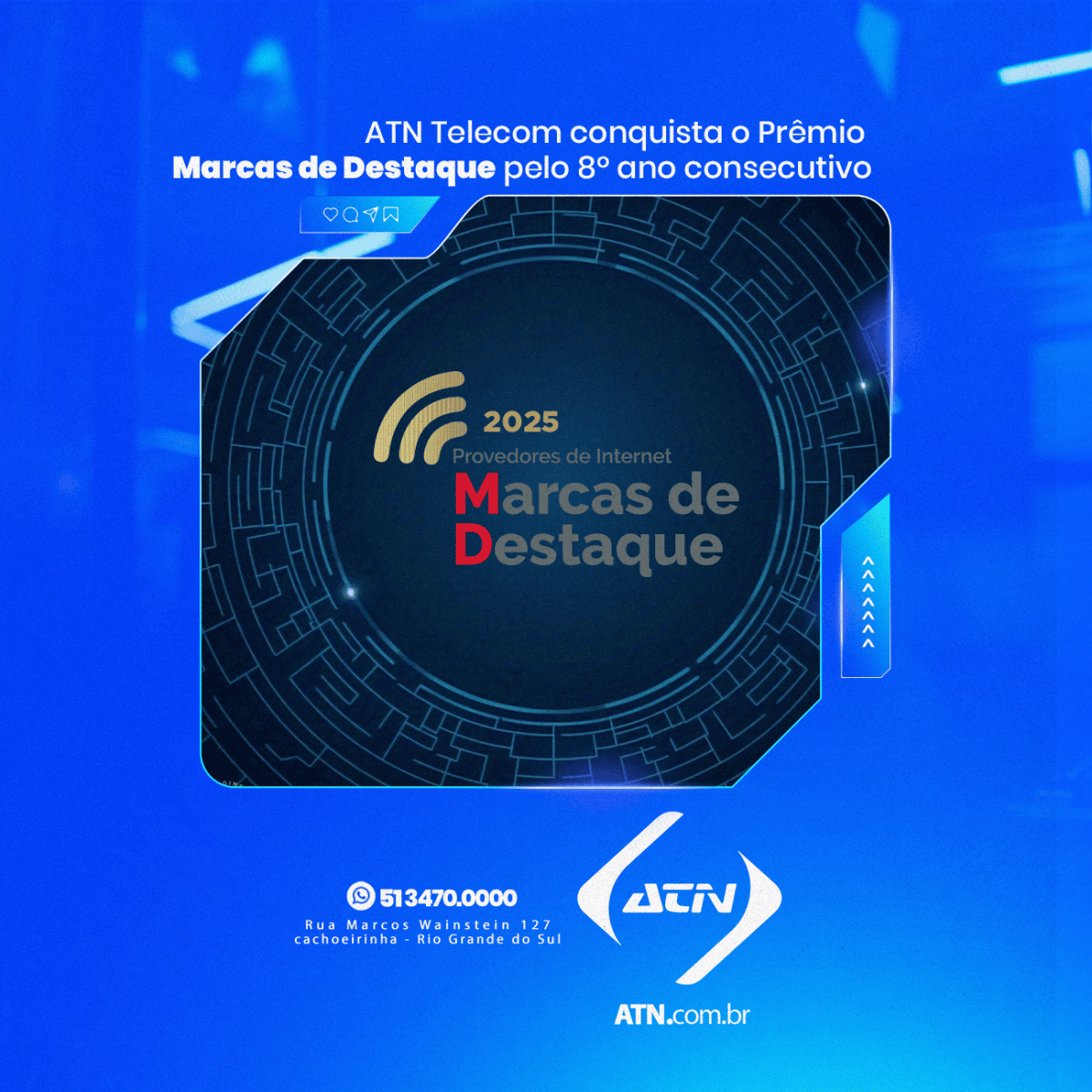 ATN Telecom conquista o Prêmio Marcas de Destaque pelo 8º ano consecutivo
